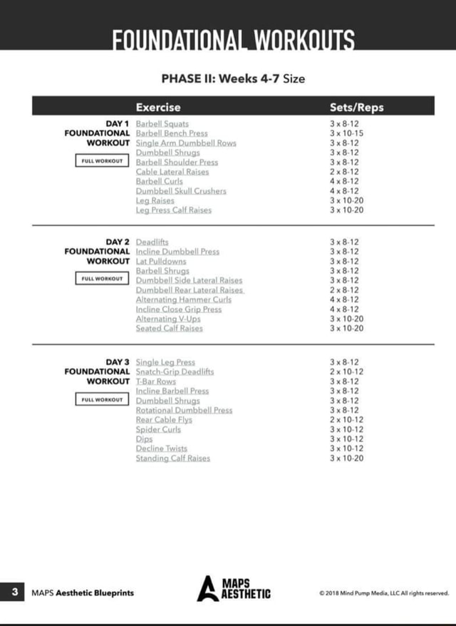 PHASE Il: Weeks 4-7 Size DAY1 FOUNDATIONAL WORKOUT DAY2 FOUNDATIONAL ...