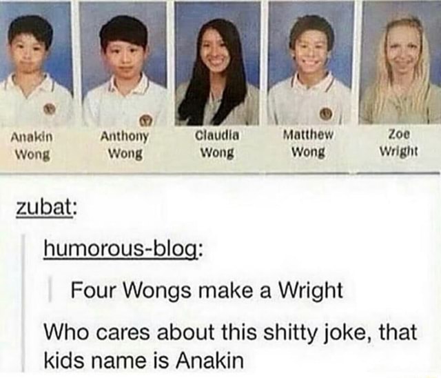 Anakin Anthony Claudia Matthew Zoe Wong Wong Wong Wong Wright zubat ...