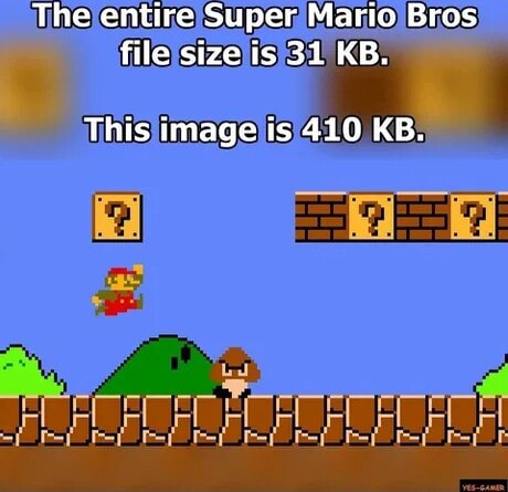 The entire Super Mario Bros file size is 31 KB, This image is 410 KB ...
