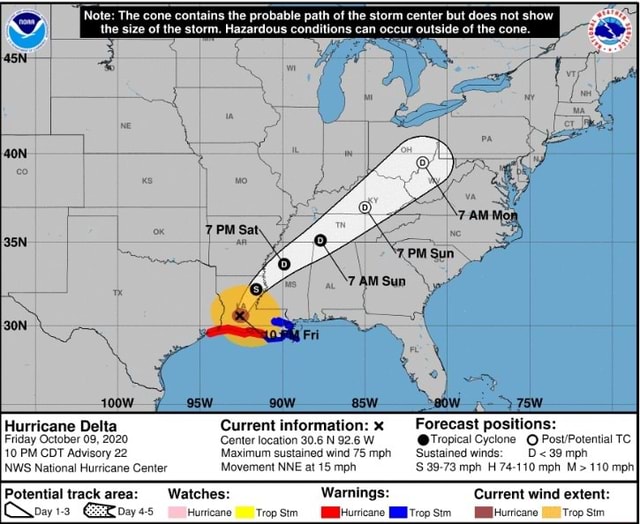 Note: The cone contains the probable path of the storm center but does ...