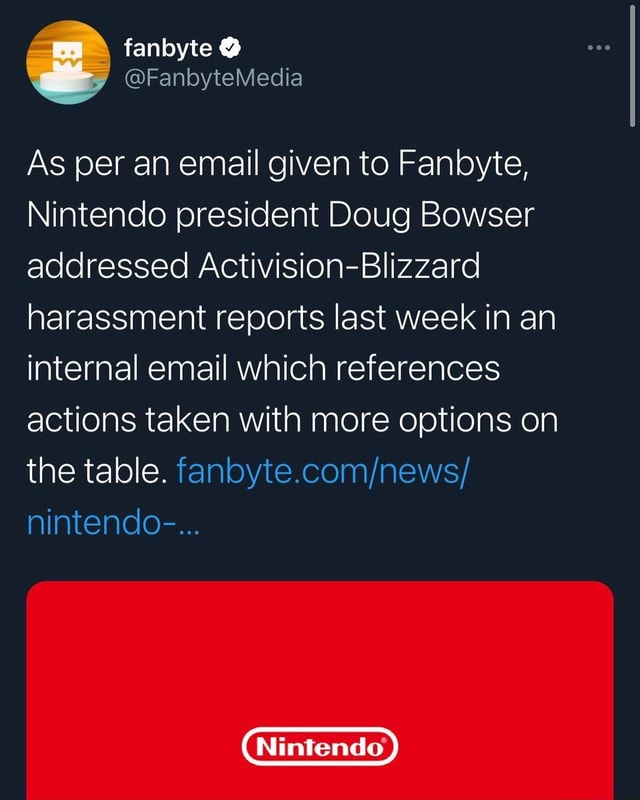 Mm fanbyte @FanbyteMecia As per an email given to Fanbyte, Nintendo ...