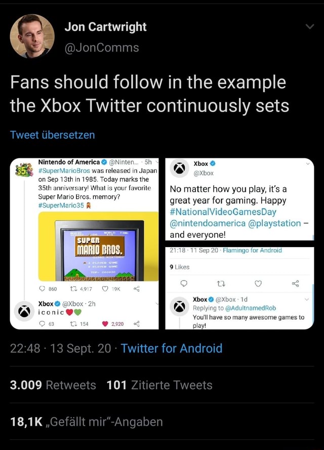 Jon Cartwright Fans should follow in the example the Xbox Twitter ...