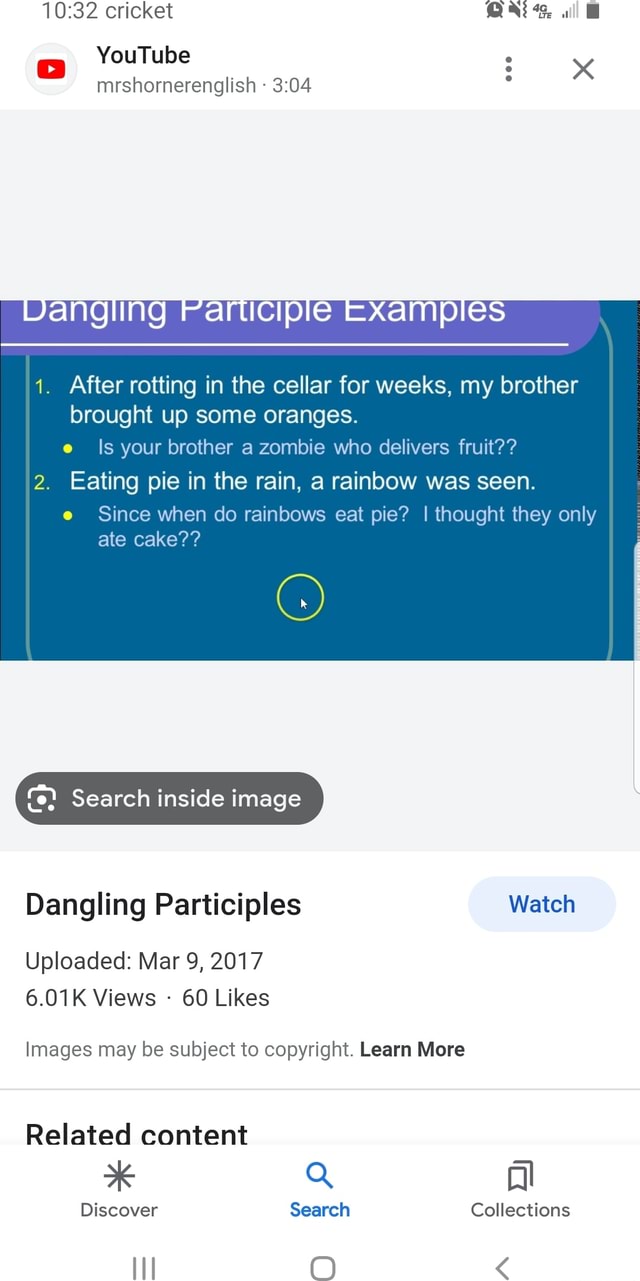 Cricket YouTube mrshornerenglish Dangling Participle Examples . After ...