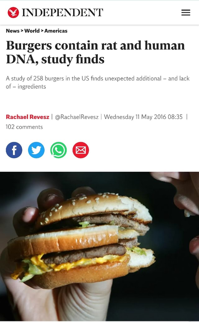 INDEPENDENT News > World > Americas Burgers contain rat and human DNA ...