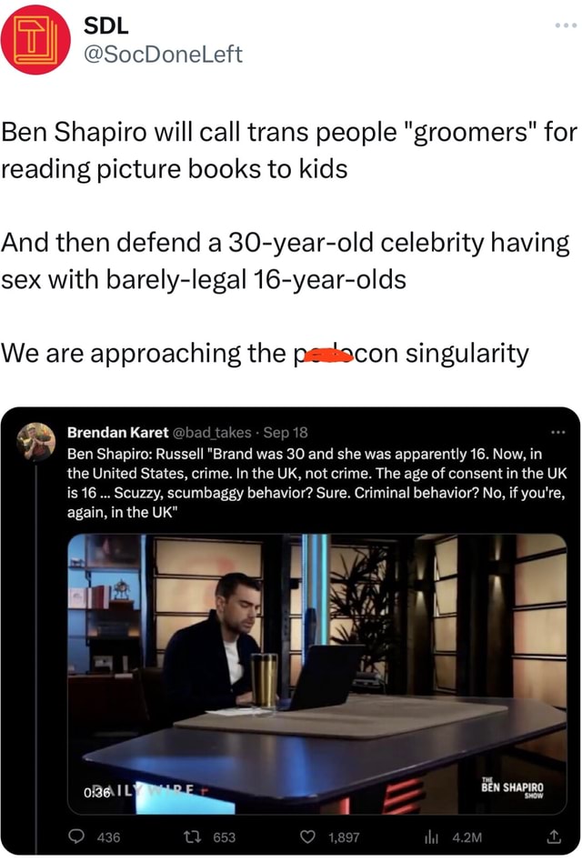 Ben Shapiro will call trans people "groomers" for reading picture books ...