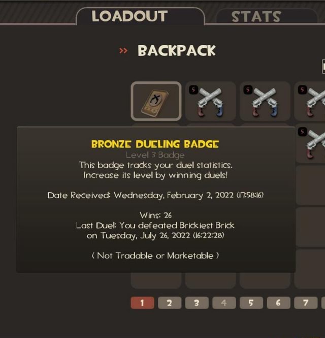 LOADOUT STATS " BACKPACK BRONZE DUELING BADGE Level 3 Badge ' This ...