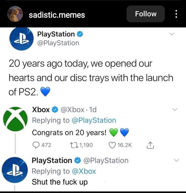 Sadistic.memes Follow PlayStation PlayStation 20 years ago today, we ...