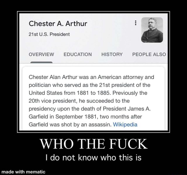 Chester A. Arthur 21st US. President OVERVIEW EDUCATION HISTORY PEOPLE ...