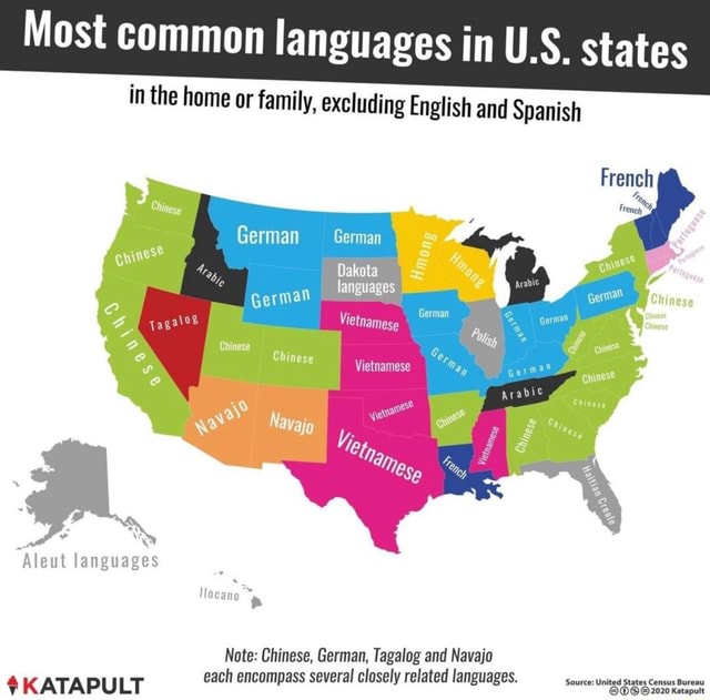 Most common languages in U.S. states in the home or family, excluding ...
