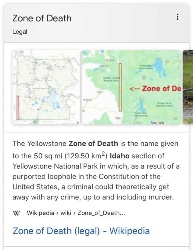 Zone of Death E The Yellowstone Zone of Death is the name given to the ...