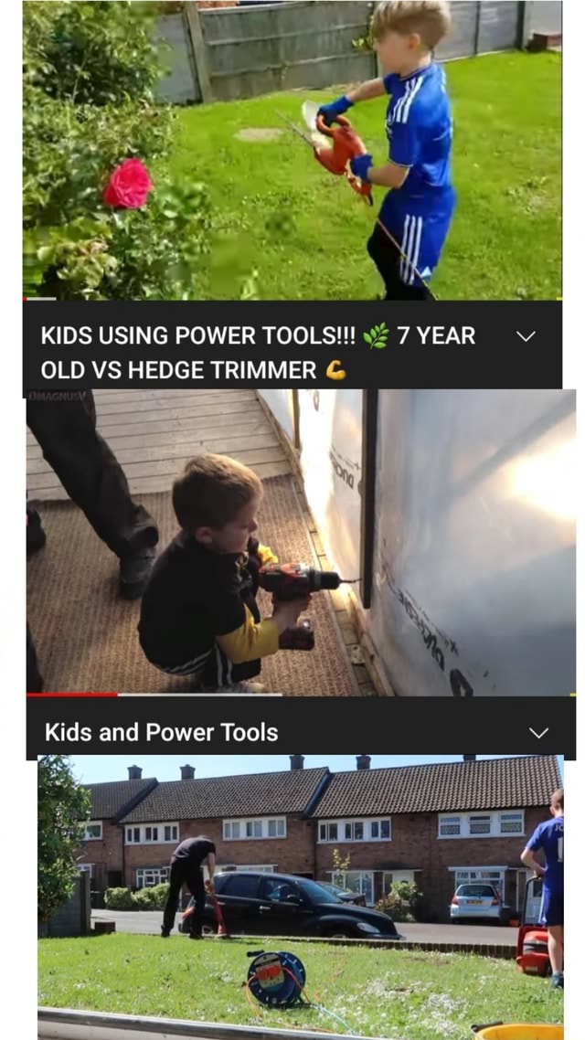 KIDS USING POWER TOOLS!!! 7 YEAR OLD VS HEDGE TRIMMER Kids and Power ...