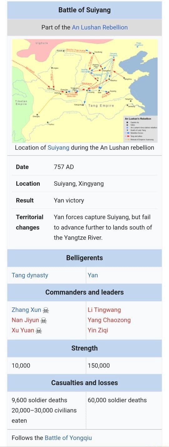 Battle of Suiyang Part of the An Lushan Rebellion Location of Suiyang ...