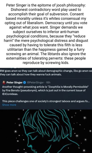 Peter Singer is the epitome of joosh philosophy Dishonest contradictory ...