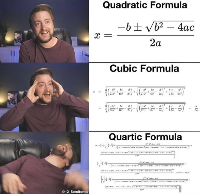 Quadratic Formula -b+ Cubic Formula Quartic Formula - iFunny