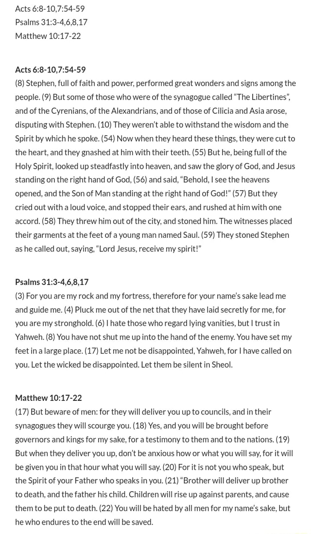 Acts Psalms Matthew Acts (8) Stephen, full of faith and power ...