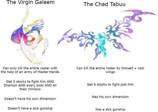The Virgin Galeem The Chad Tabuu Can only kill the entire roster with ...