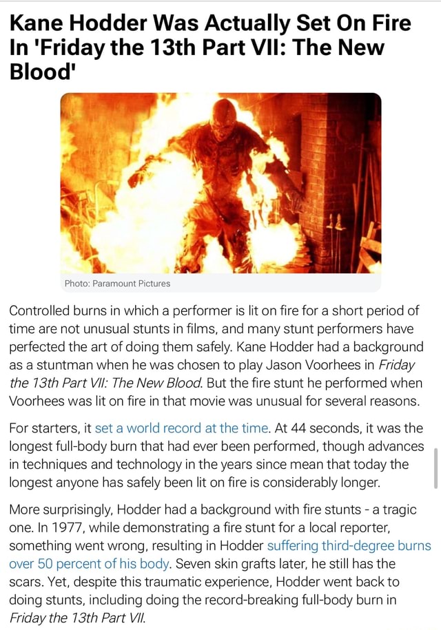 Kane Hodder Was Actually Set On Fire In 'Friday the 13th Part VII: The ...