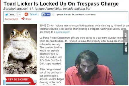 Toad Licker Is Locked Up On Trespass Charge Barefoot suspect, 41 ...