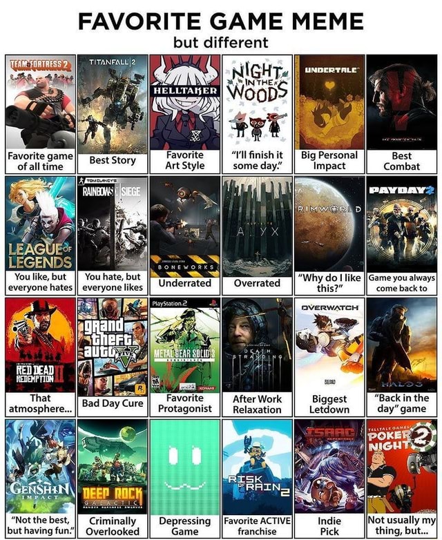 FAVORITE GAME MEME but different UNDERTALE" TITANFALLI2 Favorite game ...