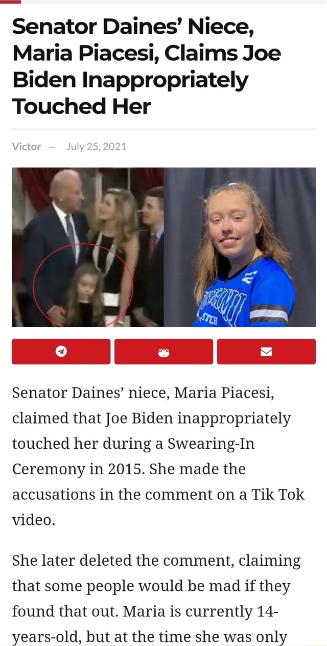 Senator Daines' Niece, Maria Piacesi, Claims Joe Biden Inappropriately ...