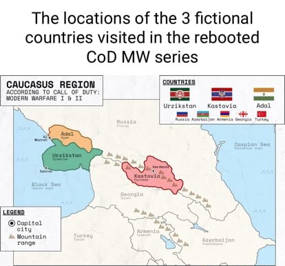 The locations of the 3 fictional countries visited in the rebooted CoD ...