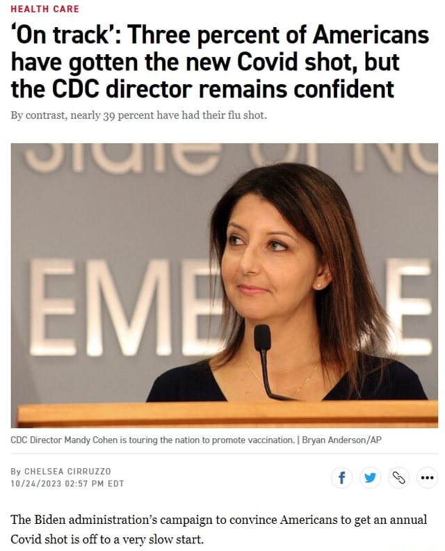 HEALTH CARE 'On track': Three percent of Americans have gotten the new ...