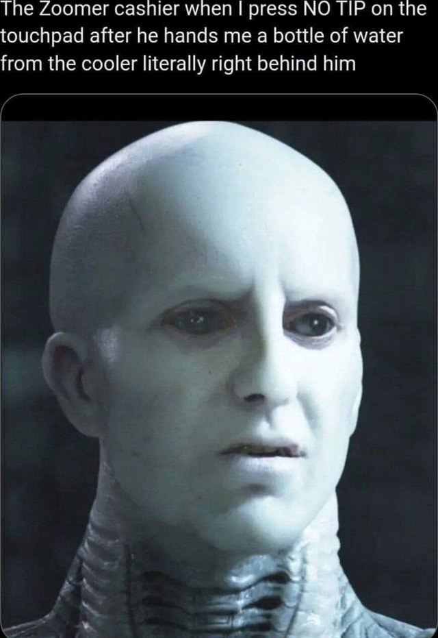 The Zoomer cashier when I press NO TIP on the touchpad after he hands ...
