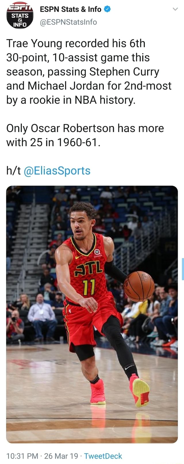 & ESPN Stats & Info 0 Trae Young recorded his 6th 30-point, 10-assist ...