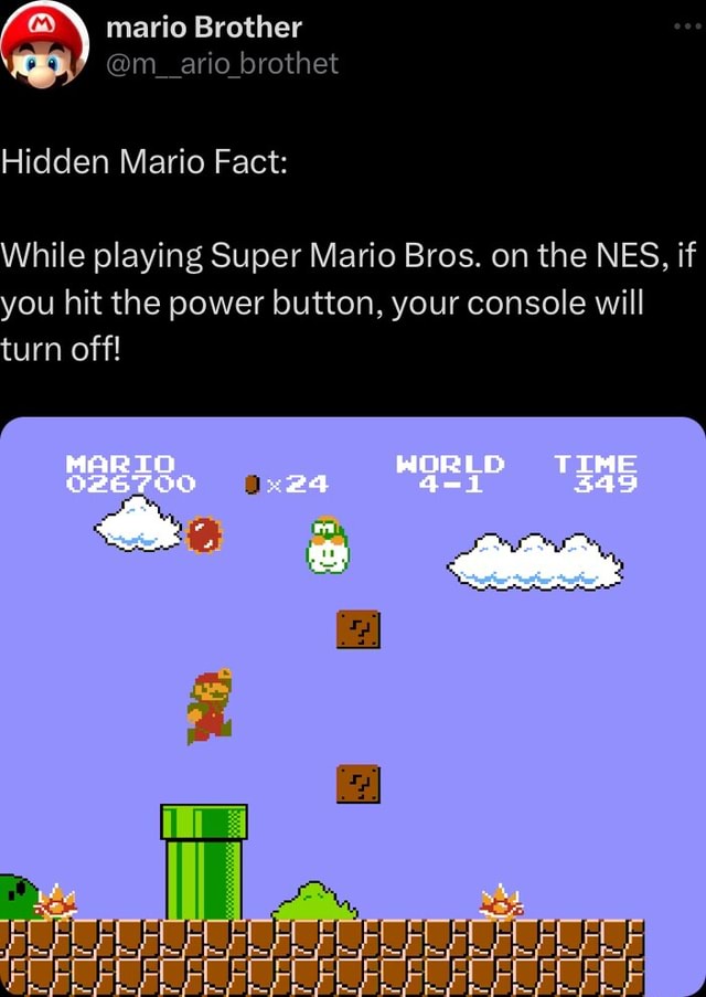 Mario Brother @m__ario_brothet Hidden Mario Fact: While playing Super ...