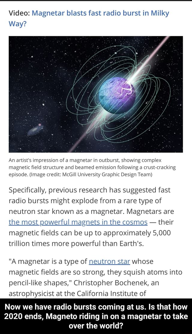 Video: Magnetar blasts fast radio burst in Milky Way? An artist's ...