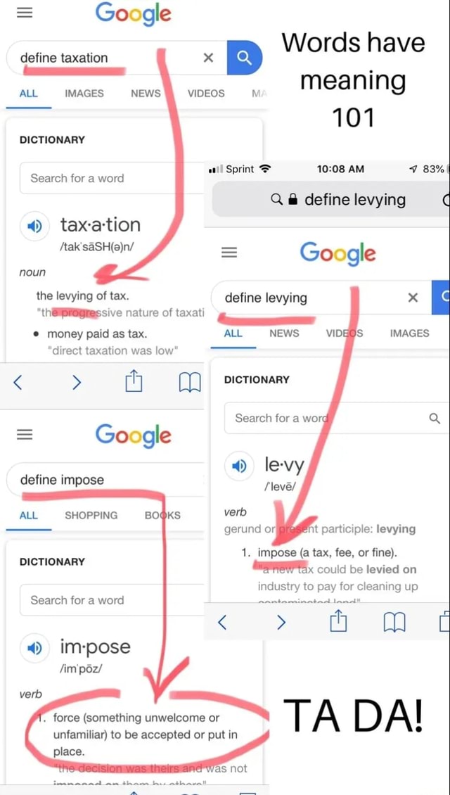 Google define taxation x fa) Words have ALL IMAGES NEWS VIDEOS meanl ng ...