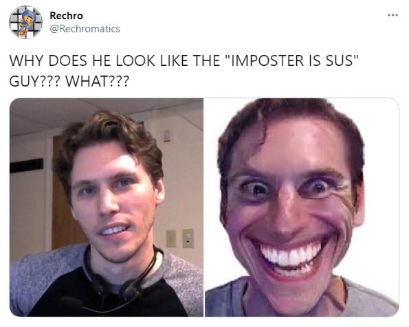 Recheo WHY DOES HE LOOK LIKE THE "IMPOSTER IS SUS" GUY??? WHAT??? - iFunny