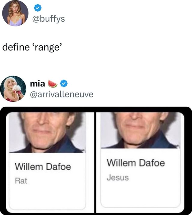 @buffys define 'range' mia & @ @arrivalleneuve Willem Dafoe Rat Jesus ...