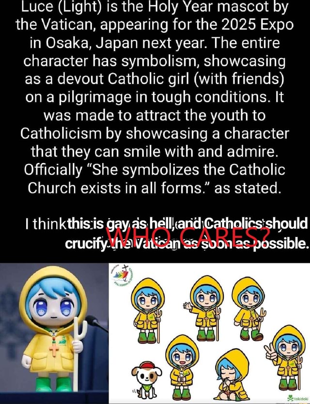 Luce (Light) is the Holy Year mascot by the Vatican, appearing for the ...