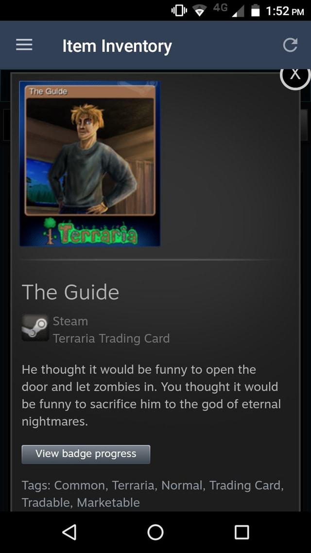 The Guide Terraria Trading Card He thought it would be funny to open ...