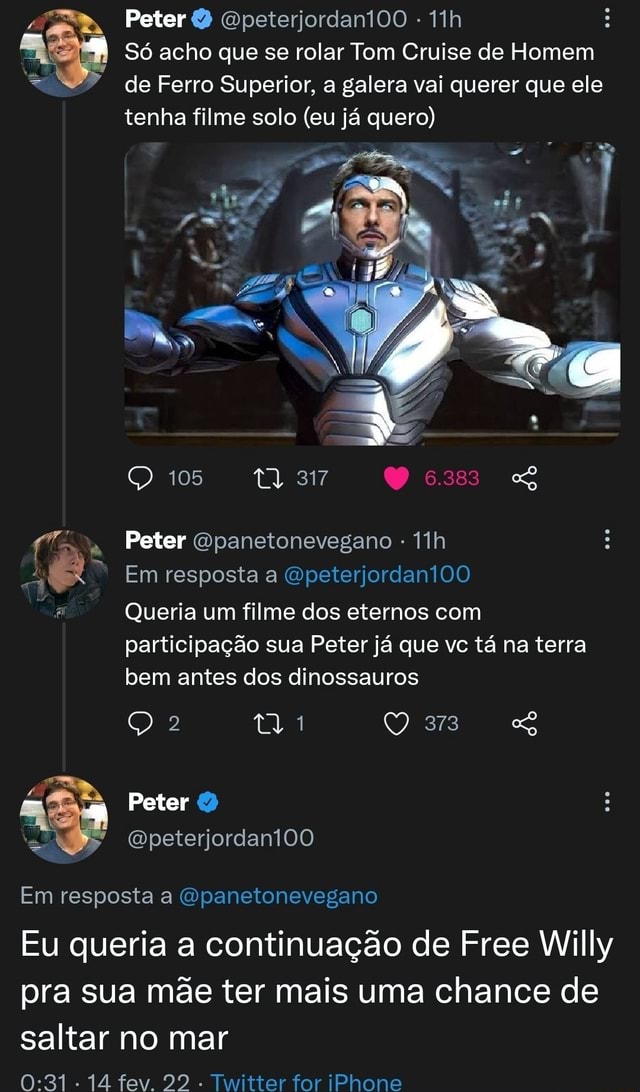 Peter OpeterjordantooO - Só acho que se rolar Tom Cruise de Homem de ...