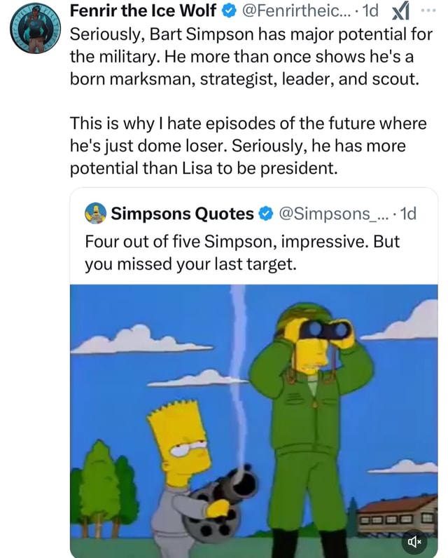 Fenrir the Ice Wolf @ @Fenrirtheic...-1d Seriously, Bart Simpson has ...