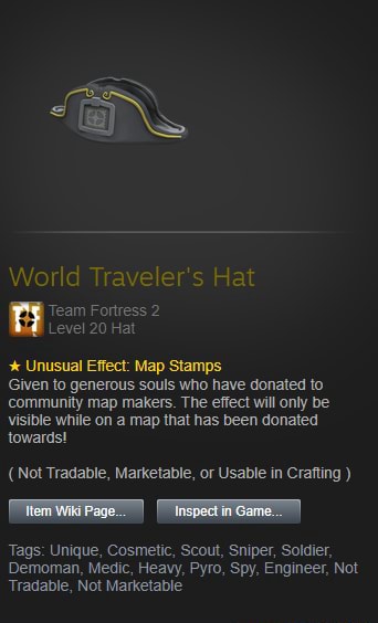 World Traveler's Hat Team Fortress 2 Level 20 Hat Unusual Effect: Map ...