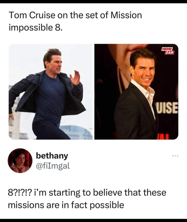 Tom Cruise on the set of Mission impossible 8. bethany @filmgal ...