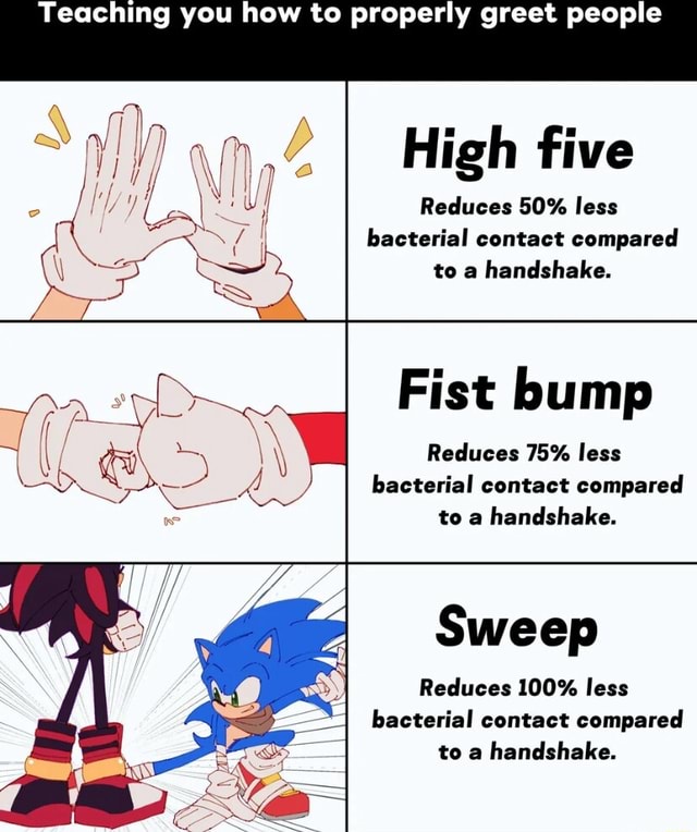 Teaching you how to properly greet people High five bacterial contact ...