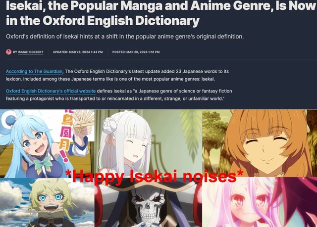 Isekai, the Popular Manga and Anime Genre, Is Now in the Oxford English ...