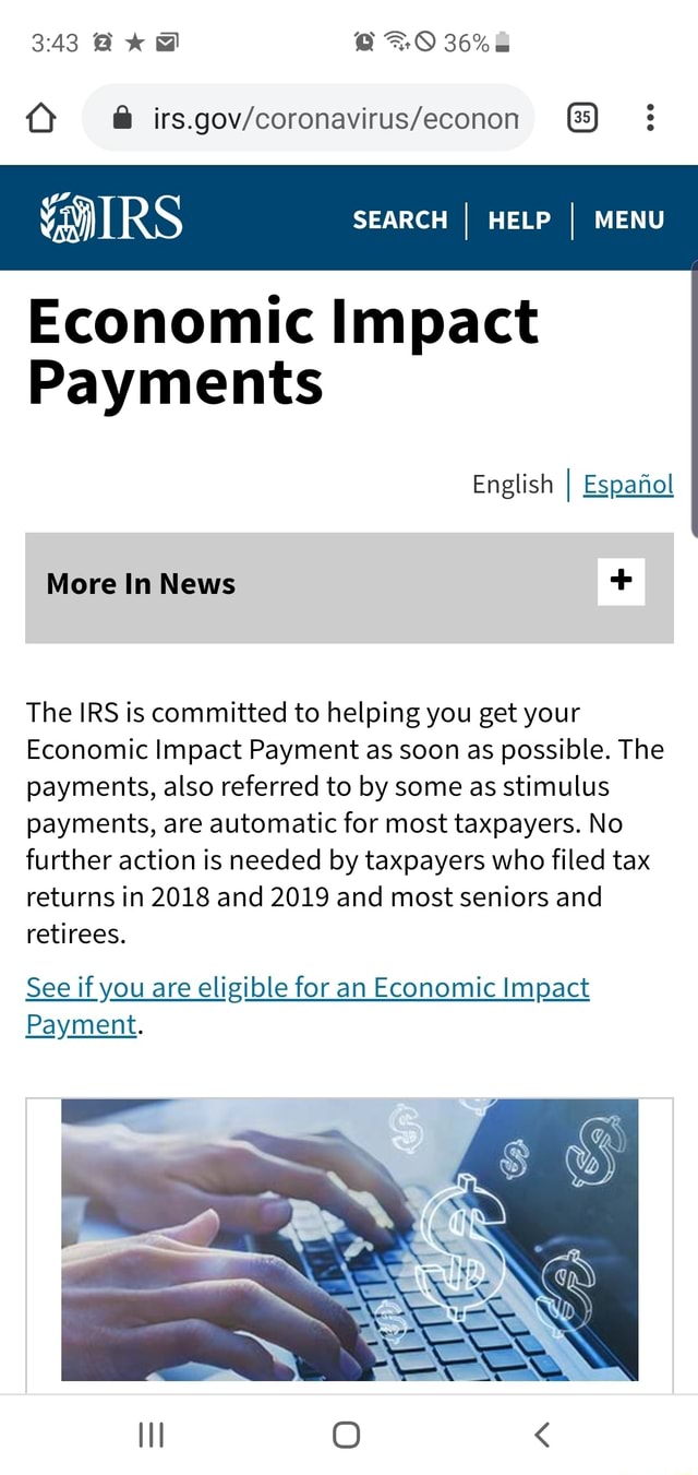 QQ irs.gov/coronavirus/econon (5) Economic Impact Payments The IRS is ...
