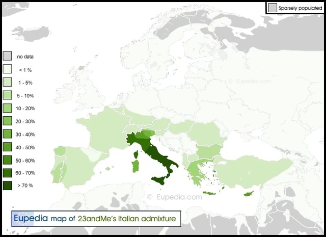 Eupedia map of 23andMe's Italian admixture ff - iFunny