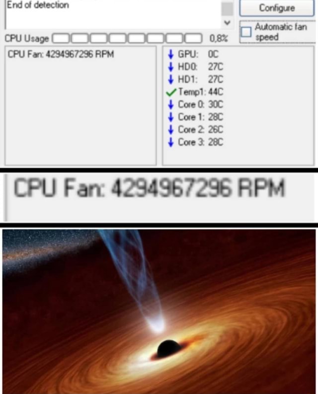 End of detection Configure Automatc fan CPU Usage 08% speed CPU Fan ...