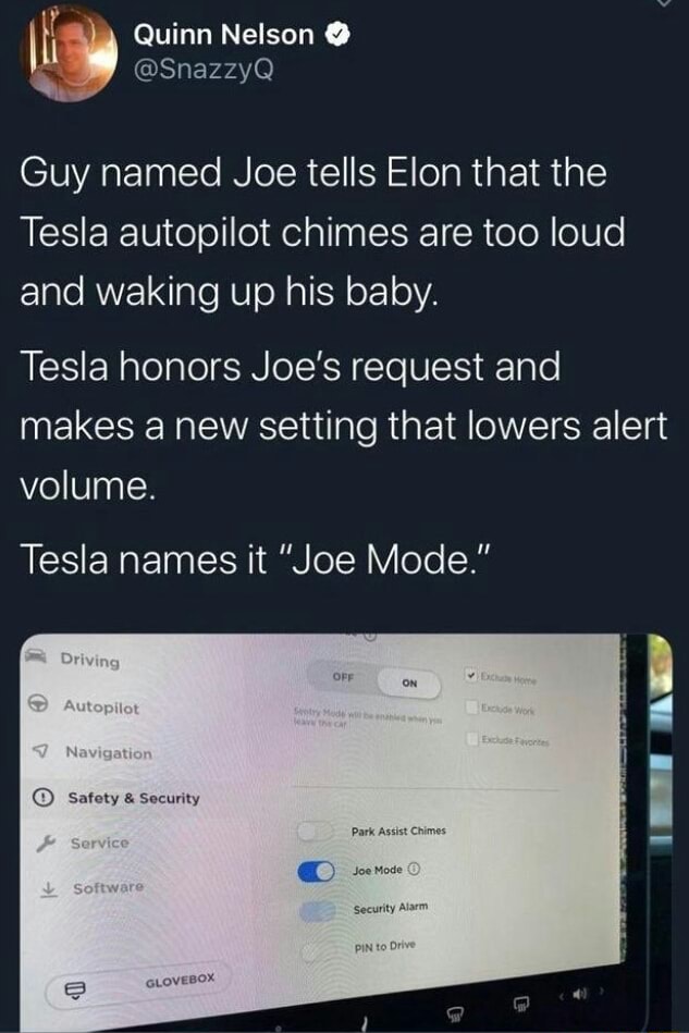 Guy named Joe tells Elon that the Tesla autopilot chimes are too loud ...