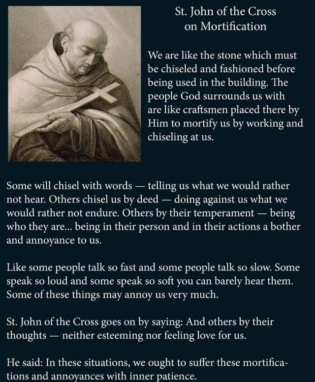 St. John of the Cross on Mortification We are like the stone which must ...
