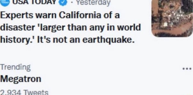 Yesterday Experts warn California of a disaster 'larger than any in ...