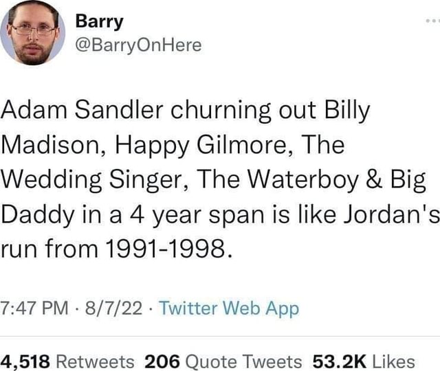 Barry @BarryOnHere Adam Sandler churning out Billy Madison, Happy ...