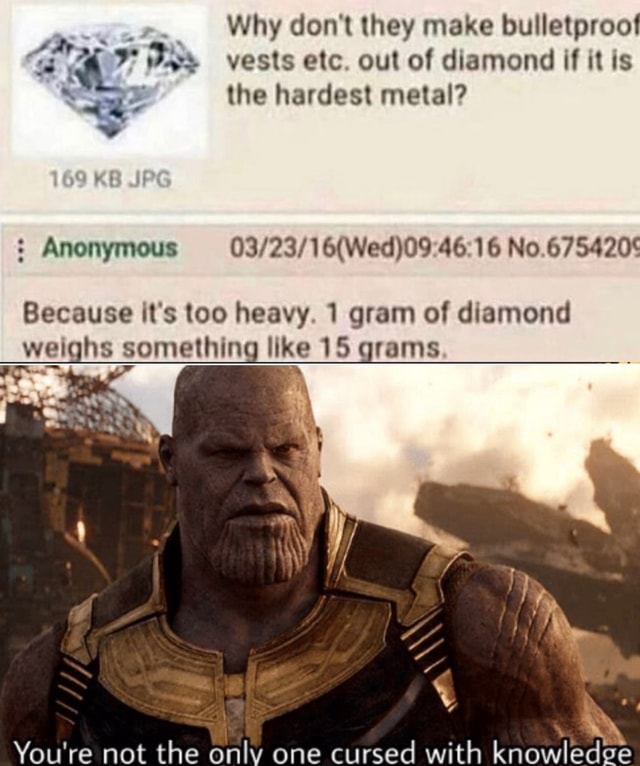 Why don't they make bulletproo! EM" Wee vests etc. out of diamond if ...