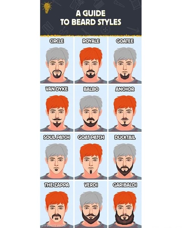 A GUIDE TO BEARD STYLES CIRCLE} GOATEE! 'SS, \VAN] DY KE BALB ANCHOR ...